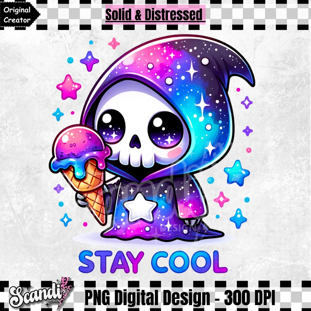 Stay Cool PNG Cute Grim Reaper Ice Cream, Snarky Skeleton Clipart ...
