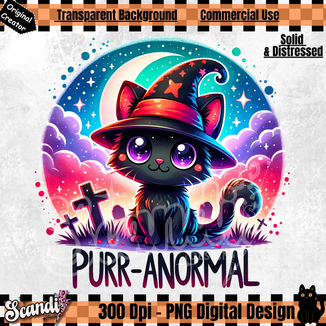 Funny Halloween Cat Sublimation Design | Purranormal Black Cat Clipart ...