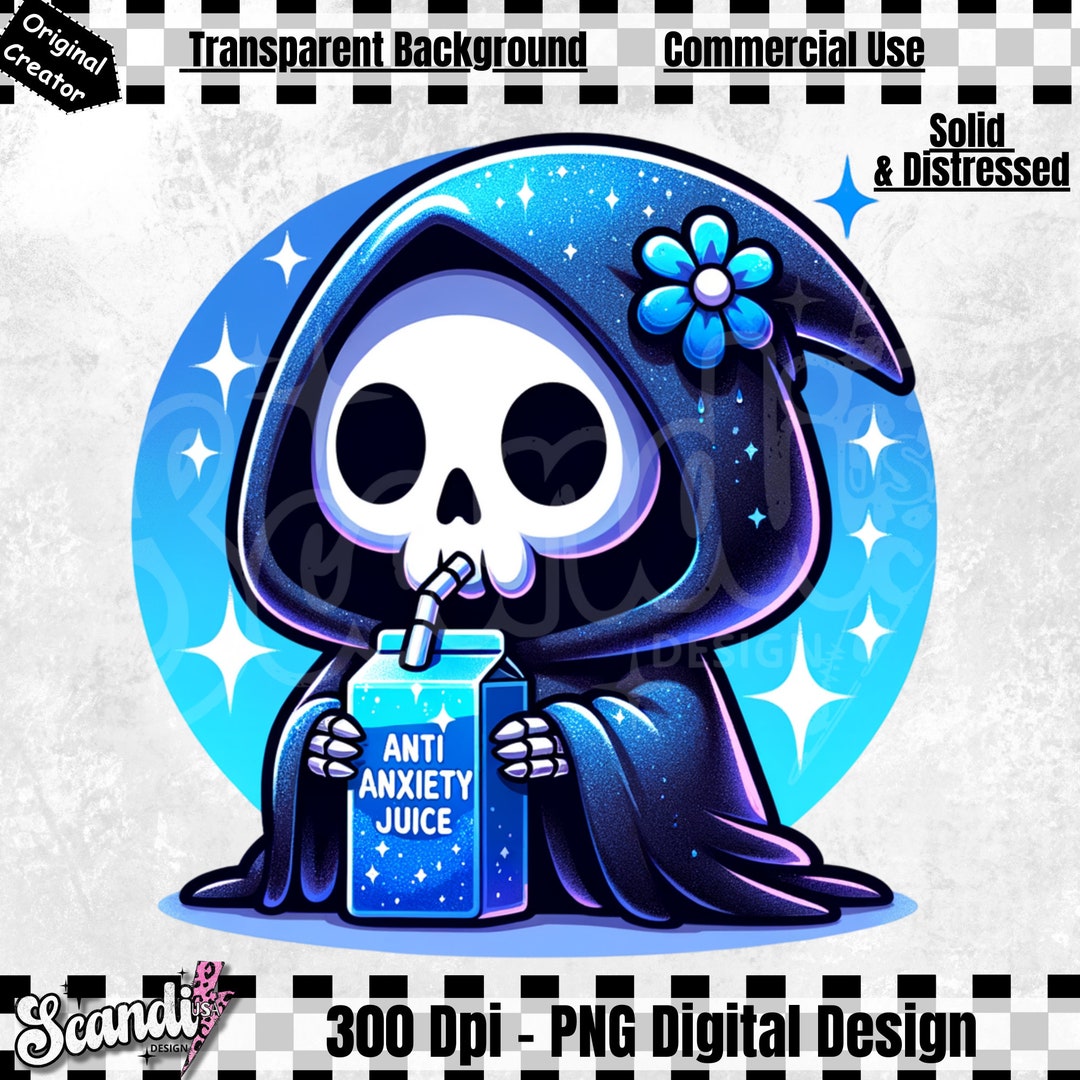 Anti Anxiety Juice PNG | Anxious Grim Reaper Clipart | Anxiety Skeleton ...