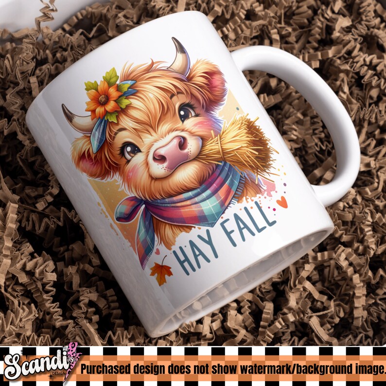 Hay Fall Highland Cow PNG | Cute Heifer Cow Sublimation Design ...