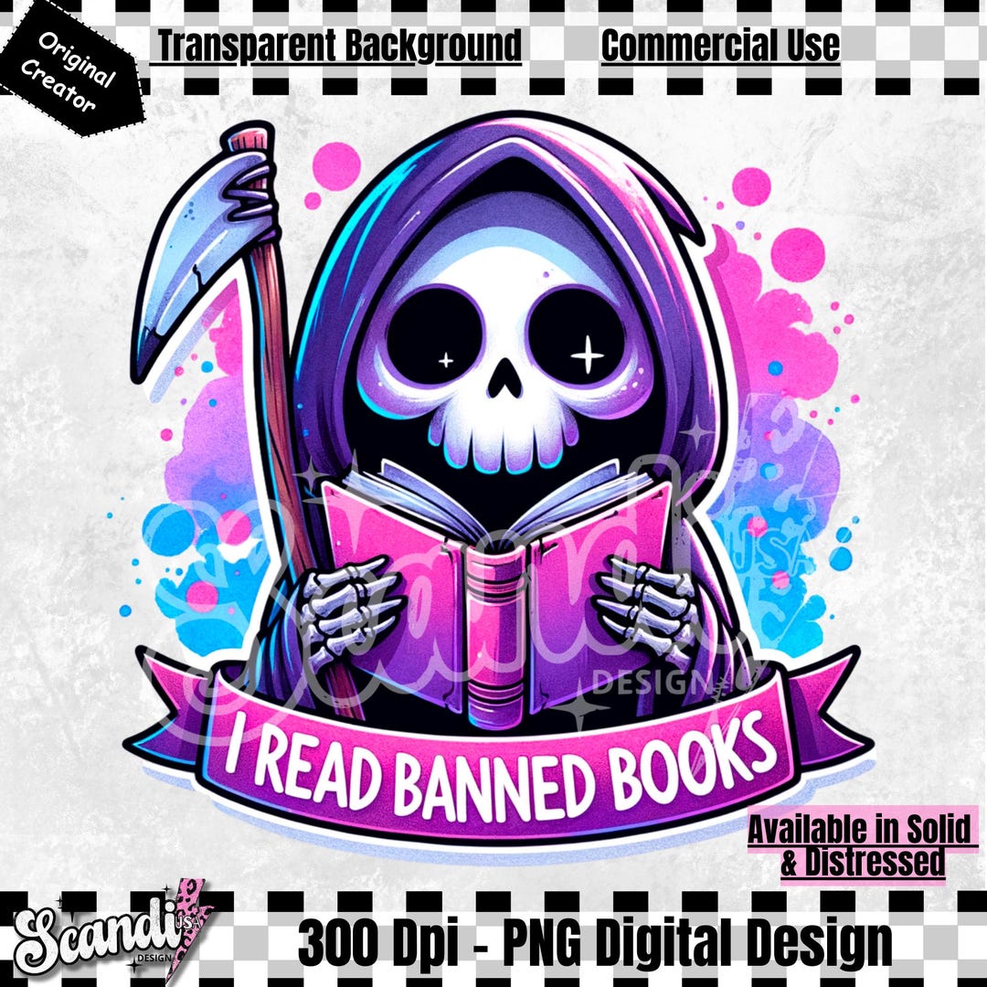 I Read Banned Books PNG, Book Reader Clipart, Funny Grim Reaper ...