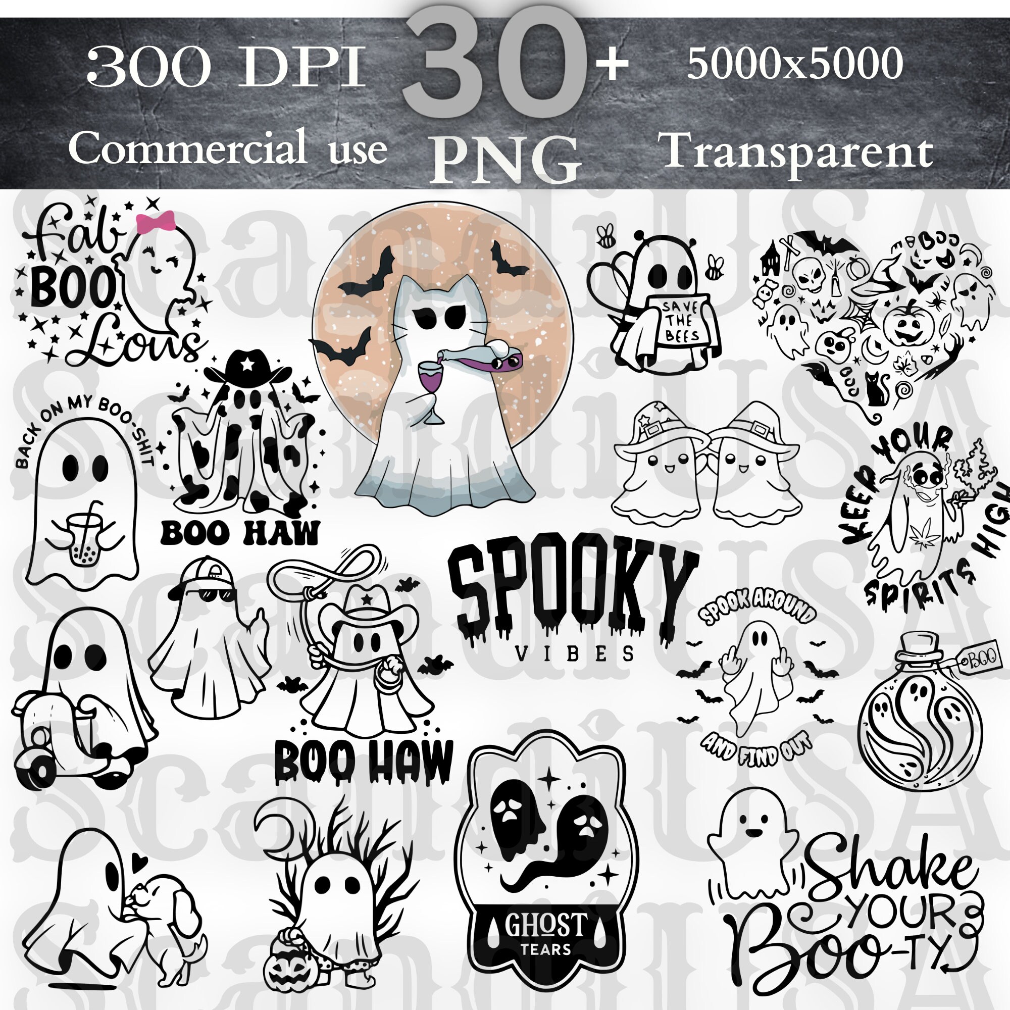 Ghost PNG Bundle for Halloween Designs Big Bundle - Etsy