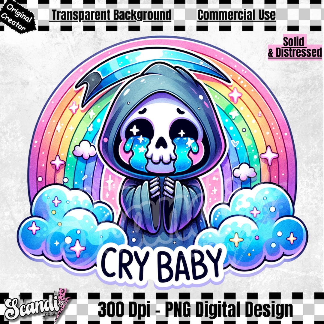 Cry Baby PNG | Crying Grim Reaper Clipart | Sad Skeleton Sublimation ...