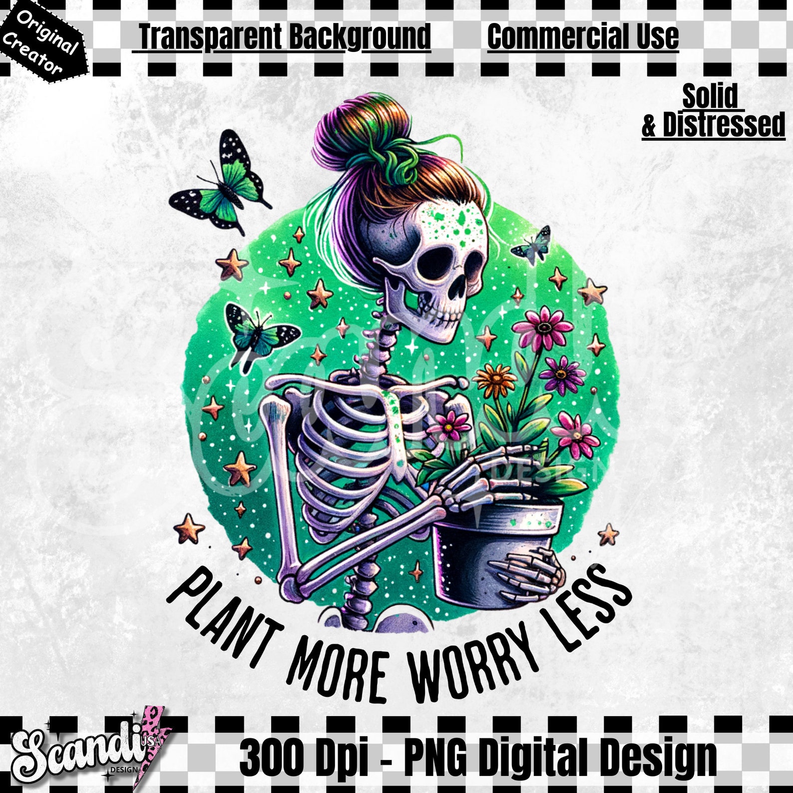 Plant More Worry Less PNG | Funny Skeleton Clipart (digital Download ...