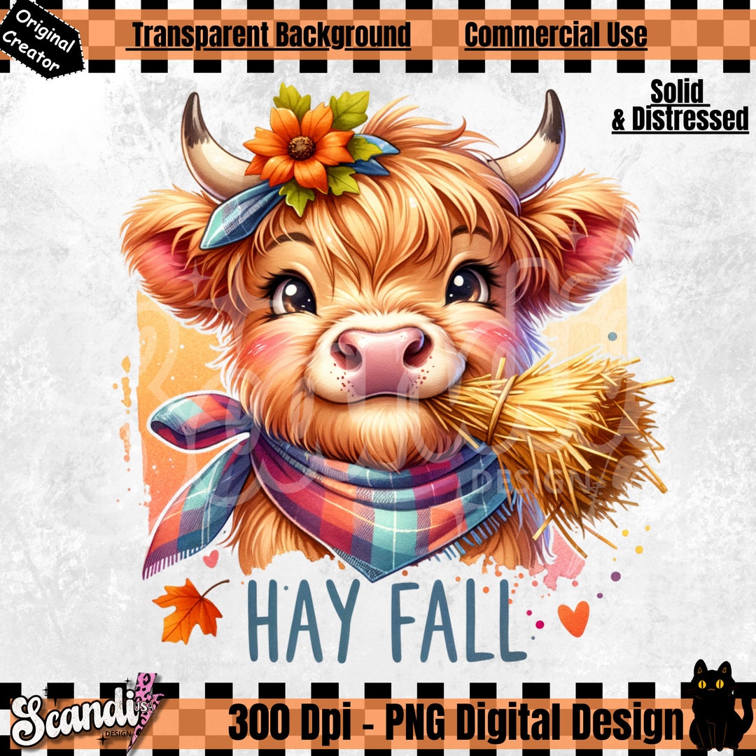 Hay Fall Highland Cow PNG | Cute Heifer Cow Sublimation Design ...