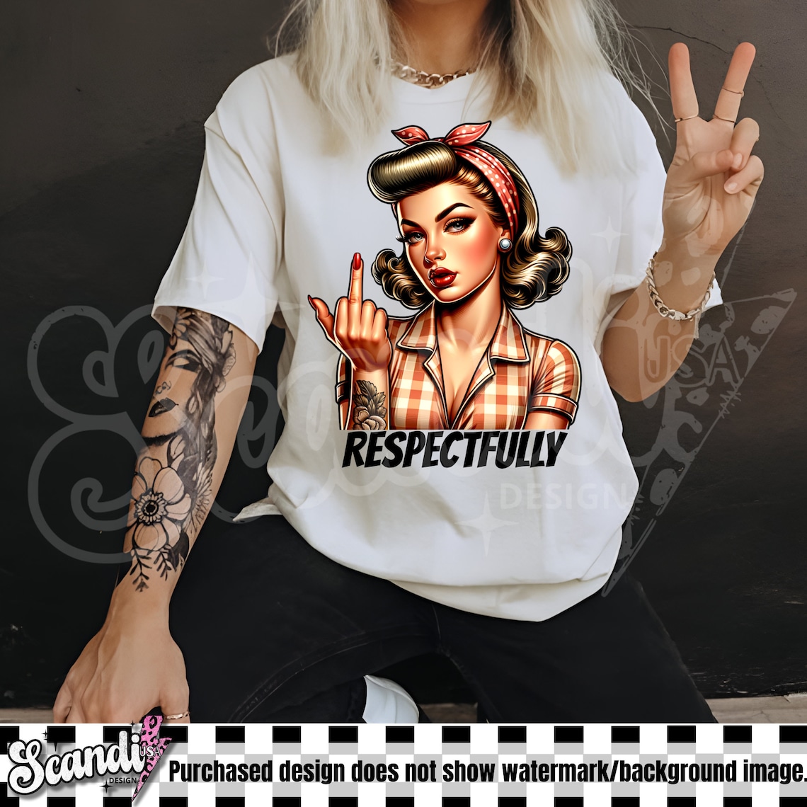 Retro Sassy Middle Finger PNG Respectfully, Funny Design (digital ...