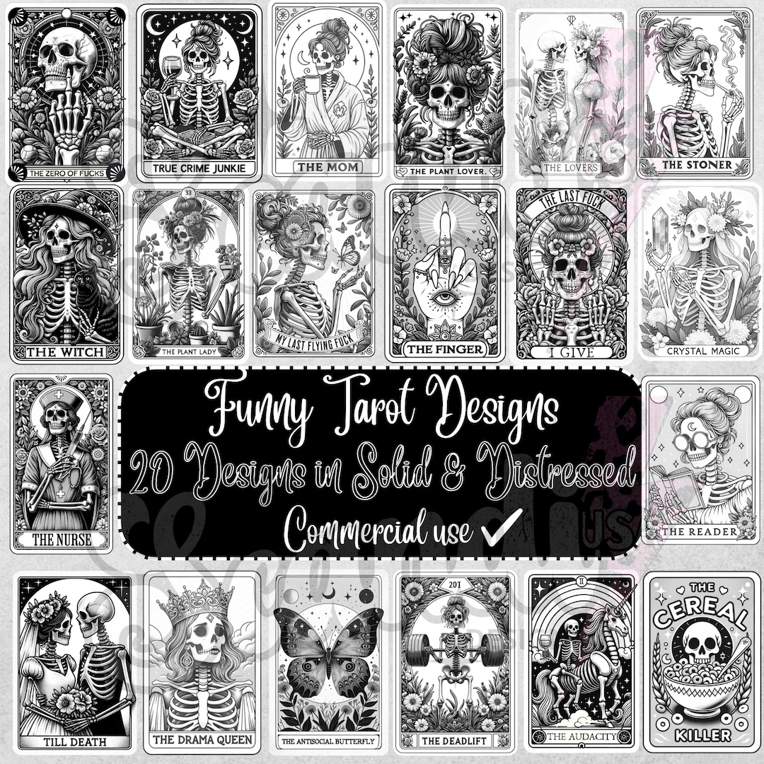 Funny Skeleton Tarot Cards PNG Bundle | Witchy Sarcastic Designs ...