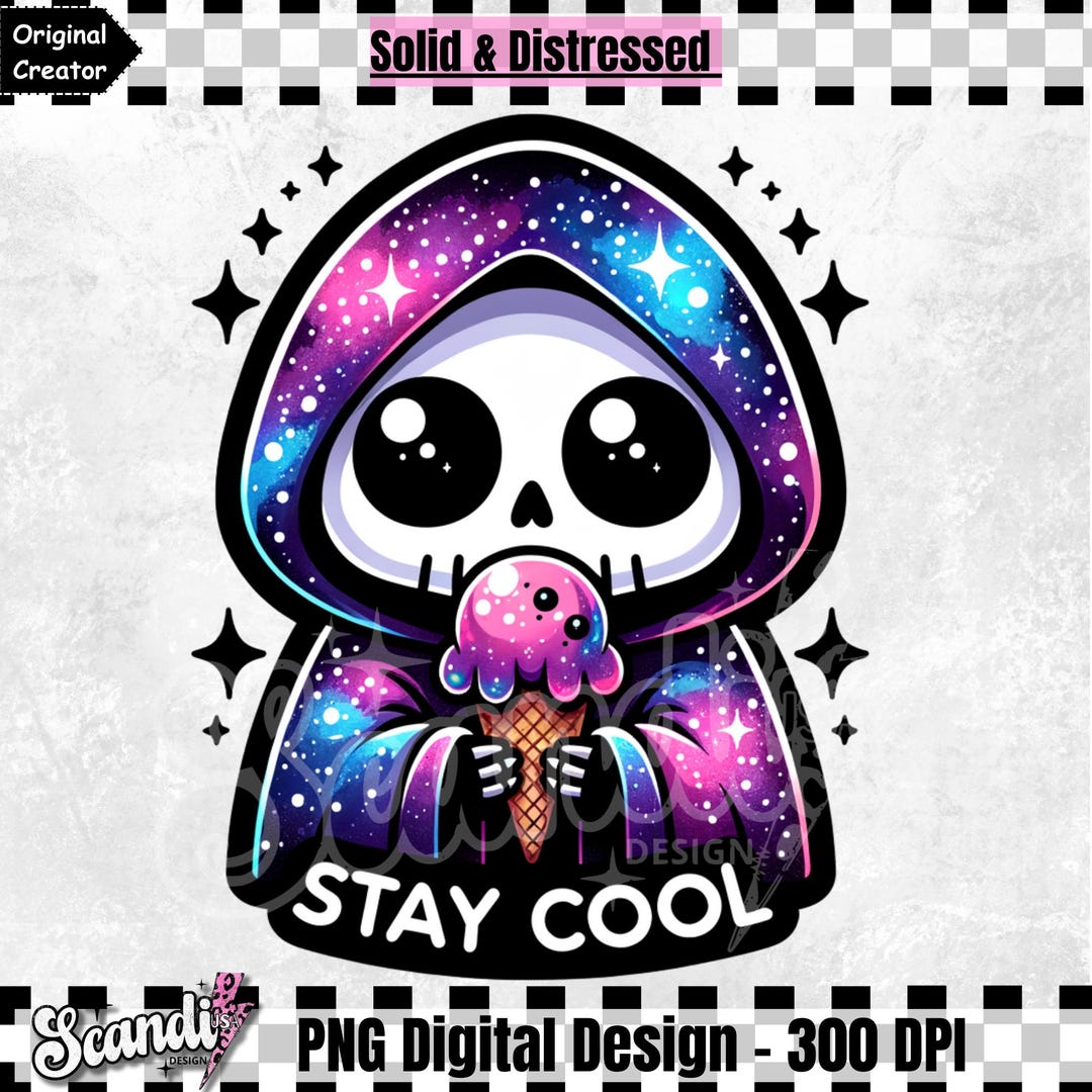Stay Cool PNG Cute Grim Reaper Ice Cream, Snarky Skeleton Clipart ...
