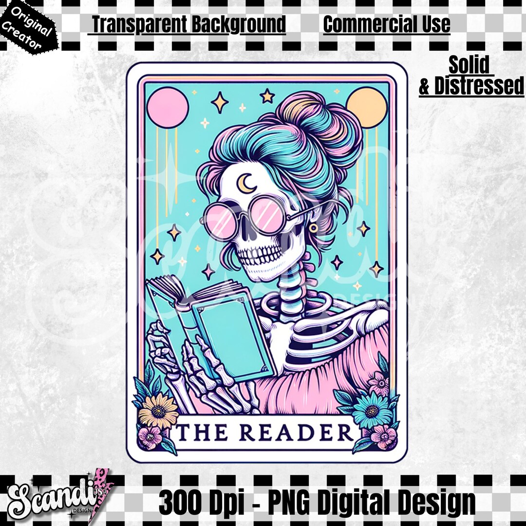 The Reader Tarot Card PNG | Skeleton Reading Sublimation Design ...