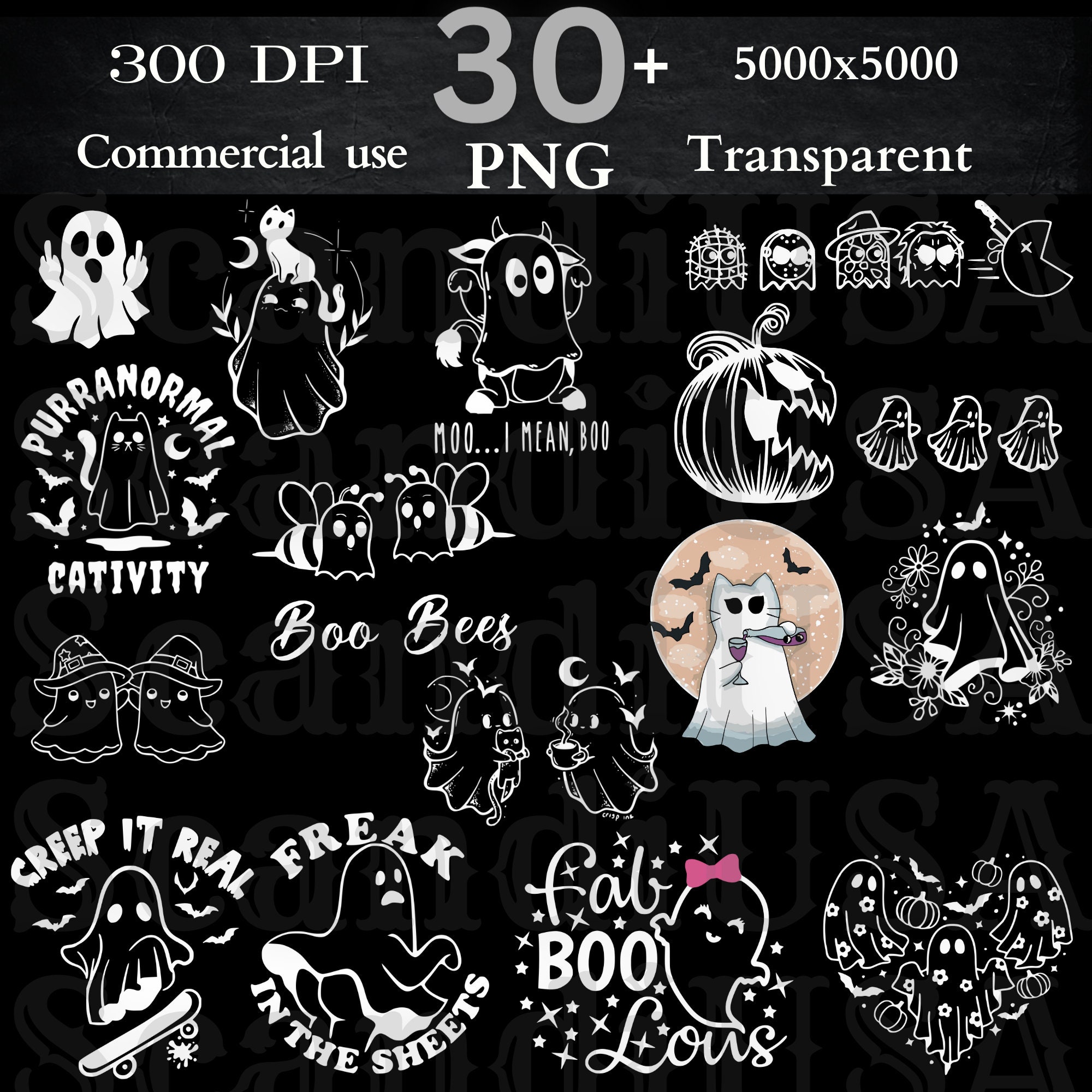 Ghost PNG Bundle for Halloween Designs Big Bundle - Etsy