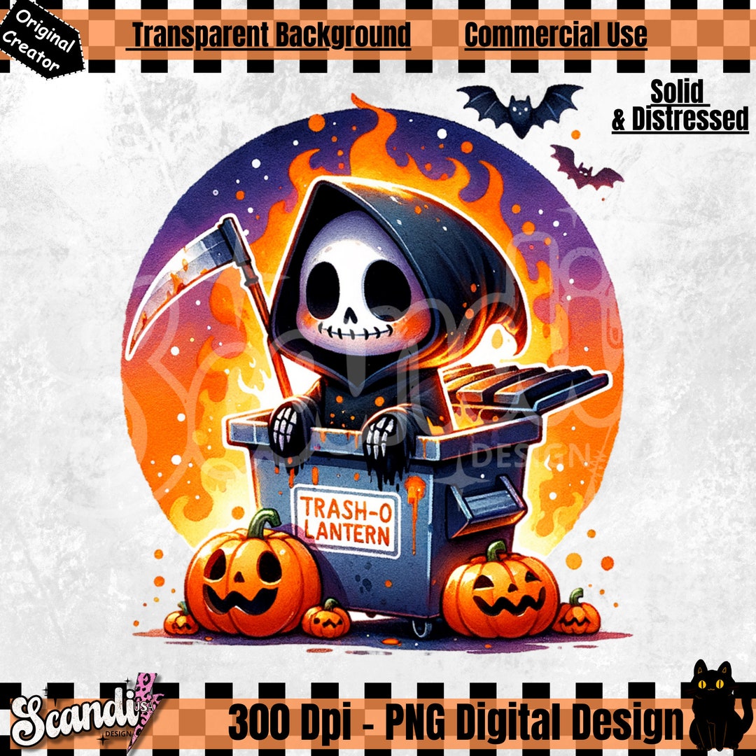 Halloween Dumpster Fire PNG Snarky Skeleton Clipart | Trash O Lantern ...
