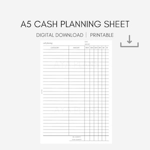 Printable A5 Cash Planning Sheet Digital Download - Etsy