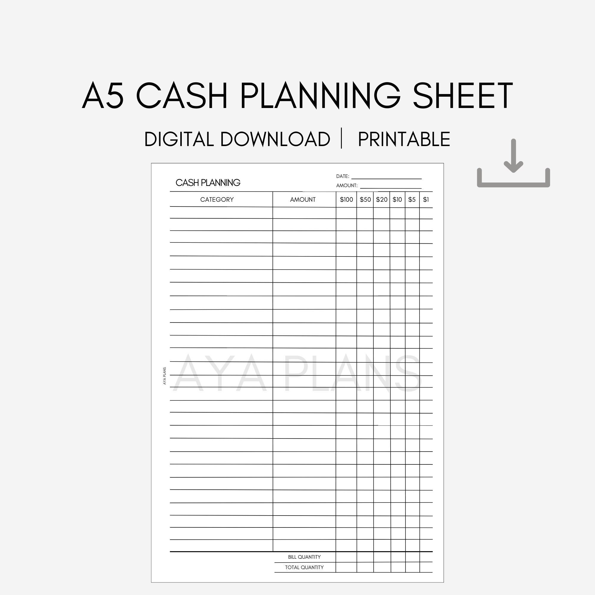 Printable A5 Cash Planning Sheet Digital Download - Etsy