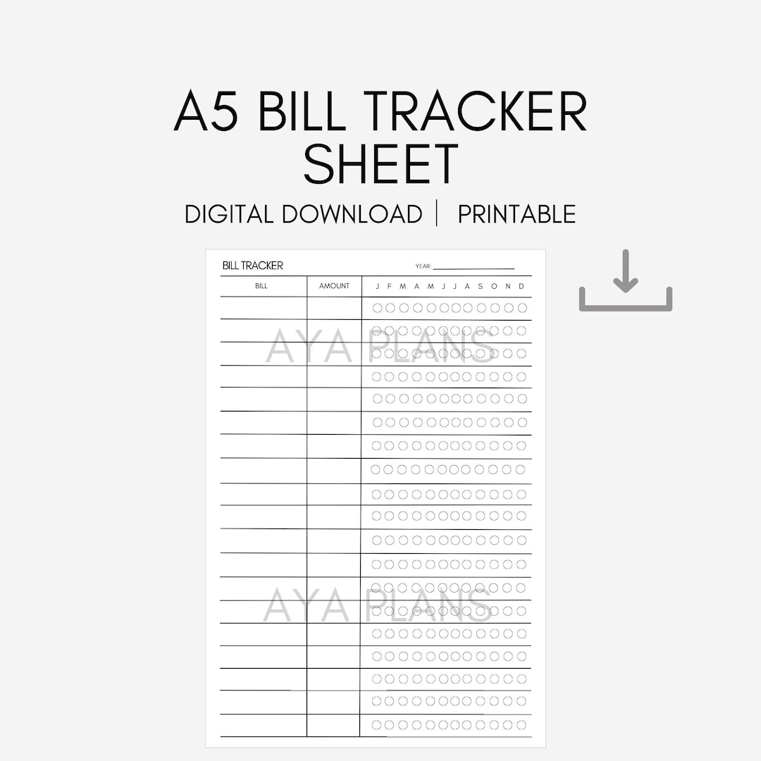 Printable A5 Bill Tracker Sheet Digital Download - Etsy Canada