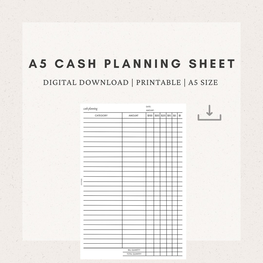 Printable A5 Cash Planning Sheet | Digital Download - Etsy
