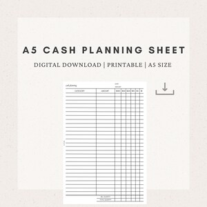 Printable A5 Cash Planning Sheet | Digital Download - Etsy