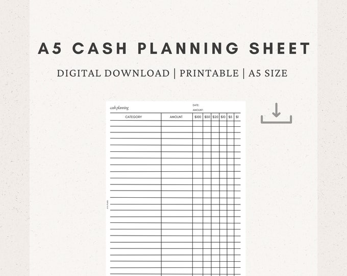 Printable A5 Cash Planning Sheet Digital Download - Etsy