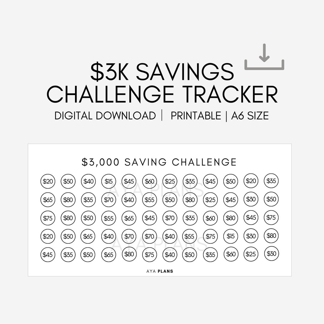 Printable 3K Saving Challenge Tracker A6 Size Digital - Etsy Australia