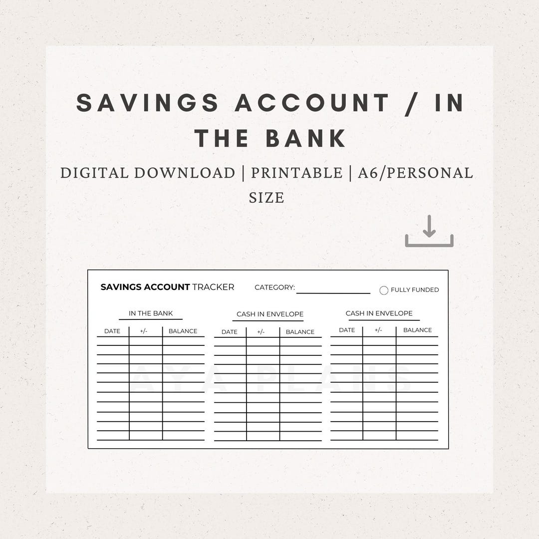 Printable Savings Account/in the Bank Tracker | A6/personal Size ...