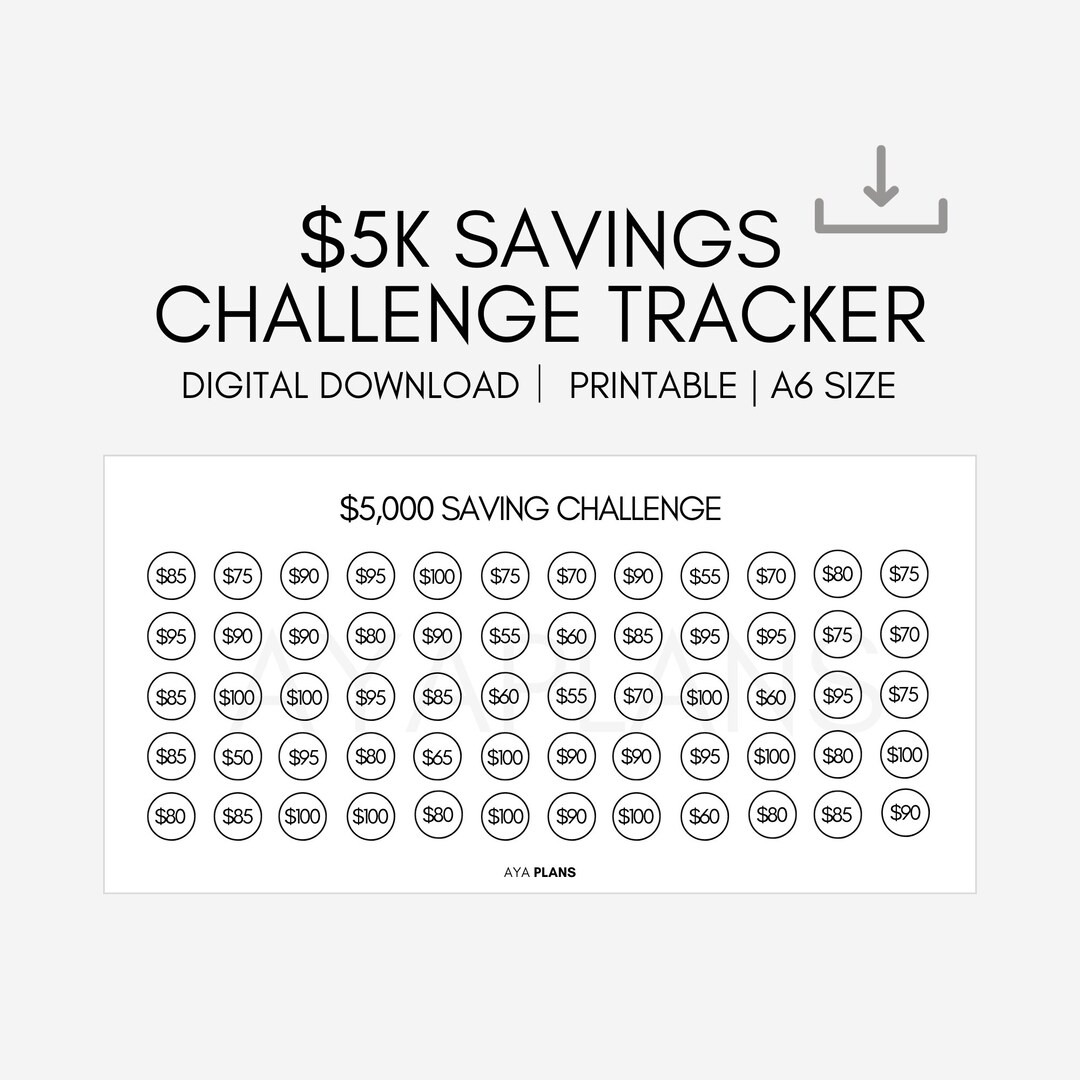 Printable 5K Saving Challenge Tracker A6 Size Digital Download - Etsy