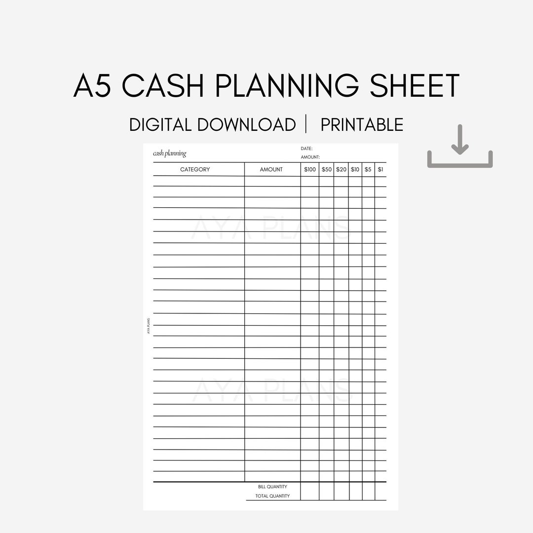 Printable A5 Cash Planning Sheet Digital Download - Etsy