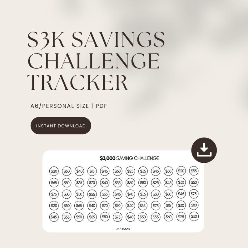 Printable 3K Saving Challenge Tracker | A6 Size | Digital Download - Etsy
