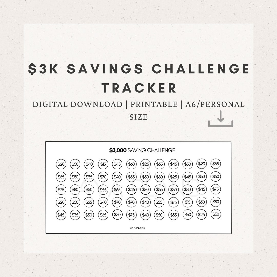 Printable 3K Saving Challenge Tracker A6 Size Digital Download - Etsy