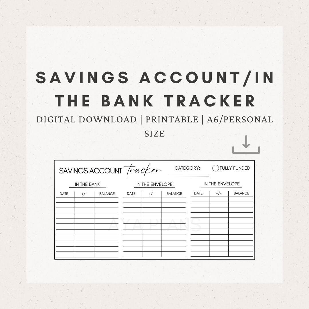 Printable Savings Account/in the Bank Tracker A6/personal Size Digital ...