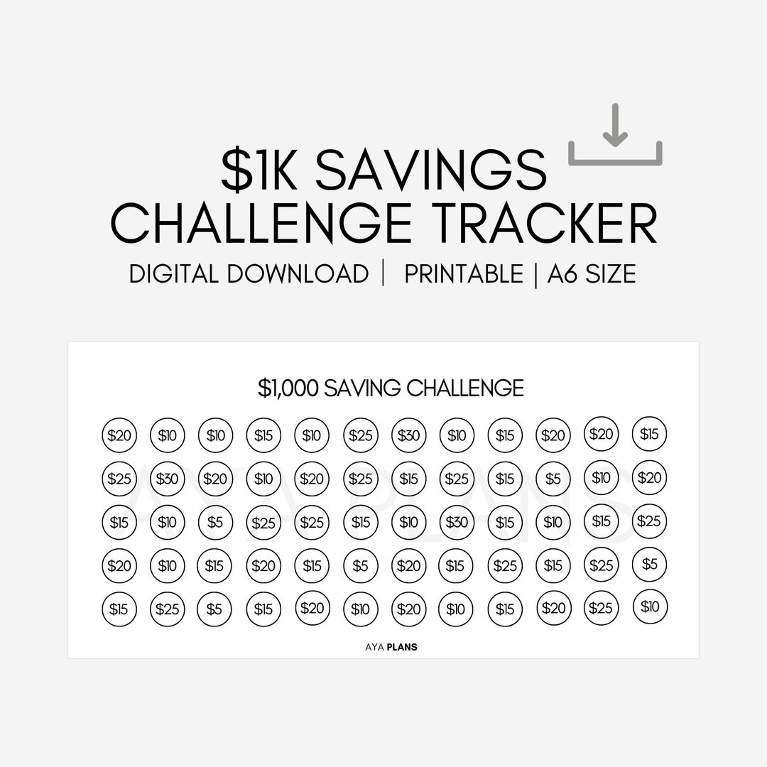 Printable 1K Saving Challenge Tracker A6 Size Digital Download - Etsy