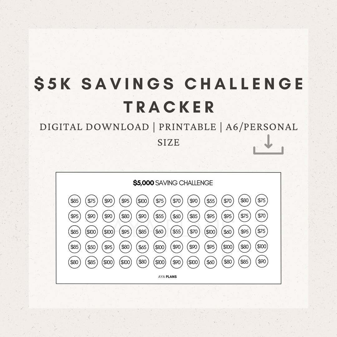 Printable 5K Saving Challenge Tracker A6 Size Digital Download - Etsy
