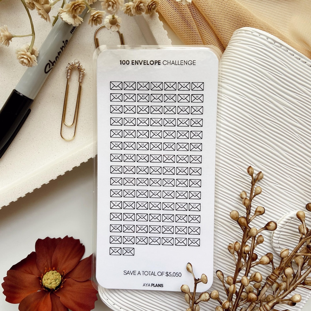 100 Envelope Challenge Tracker | Laminated A6 Cash Tracker - Etsy