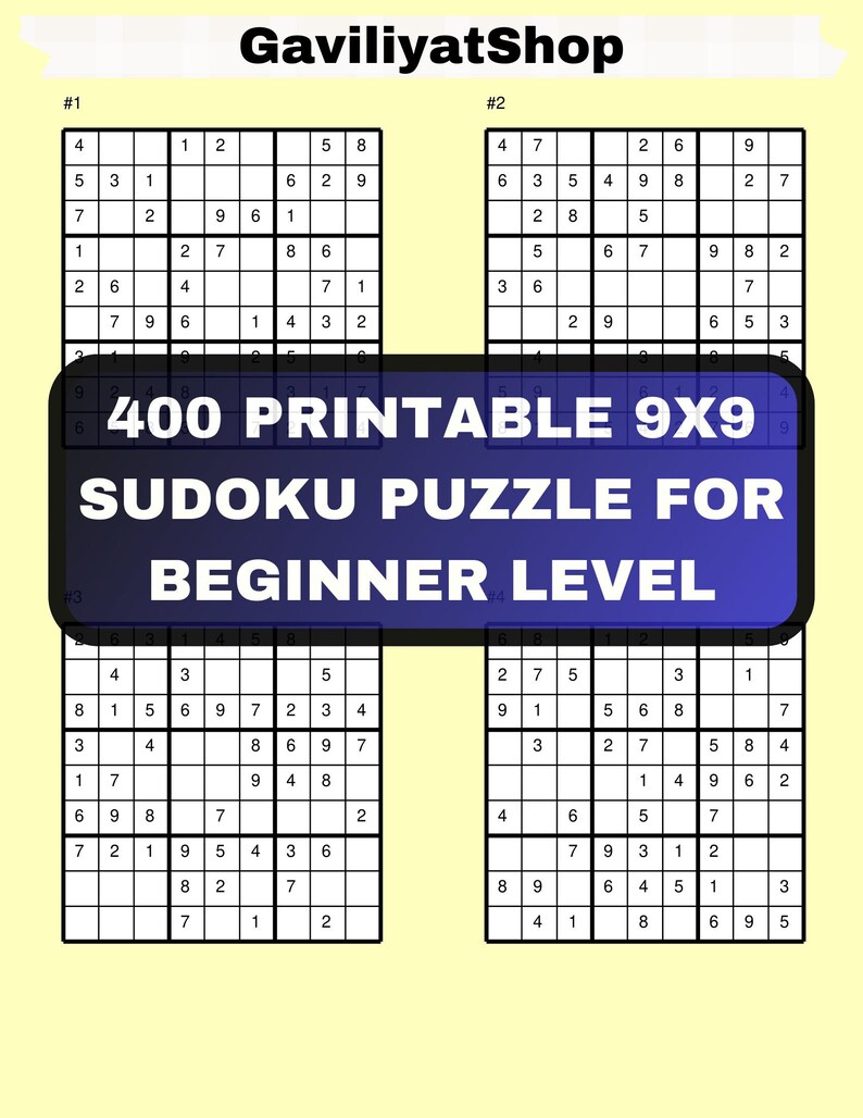 400 Printable 9x9 Sudoku Puzzles for Beginner Level - Etsy