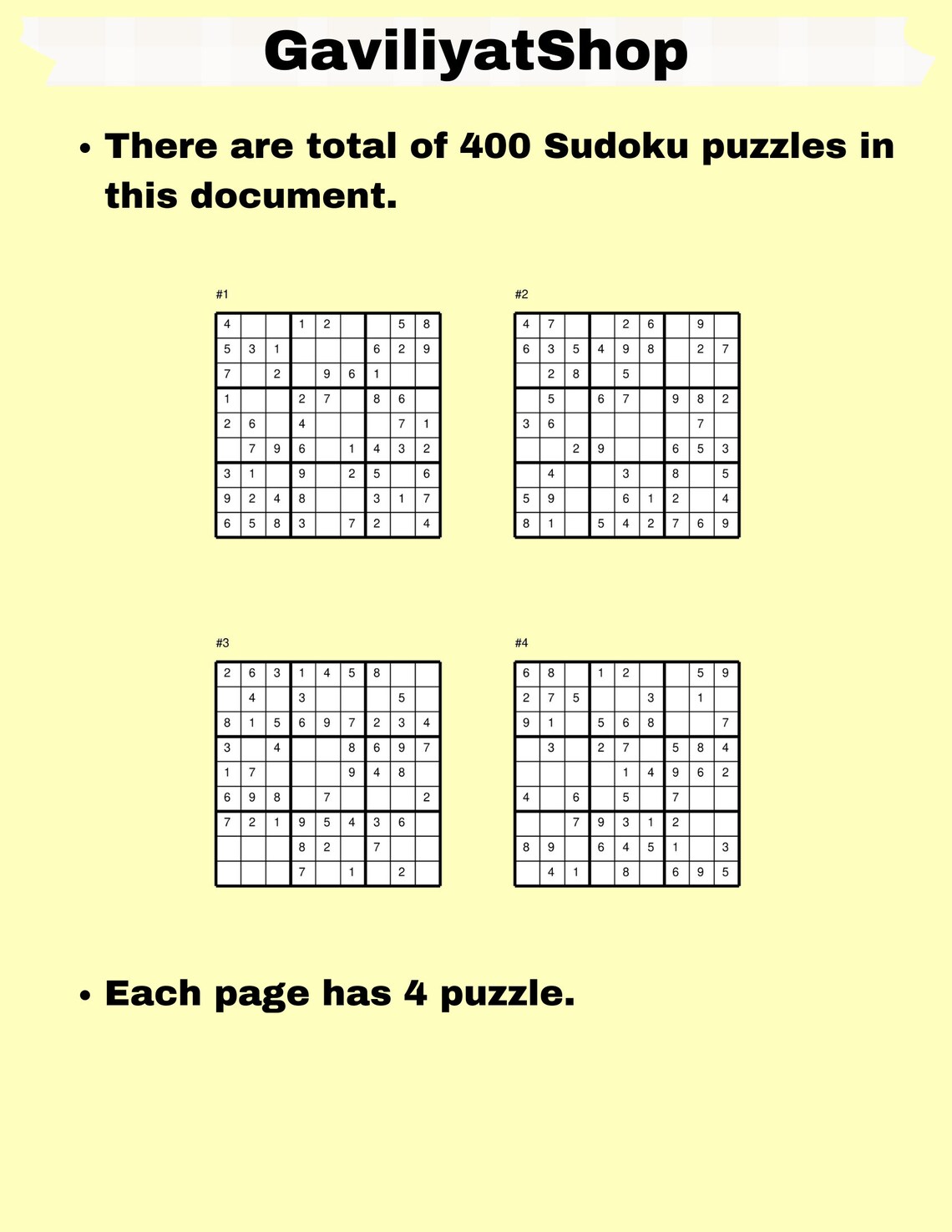 400 Printable 9x9 Sudoku Puzzles for Beginner Level - Etsy