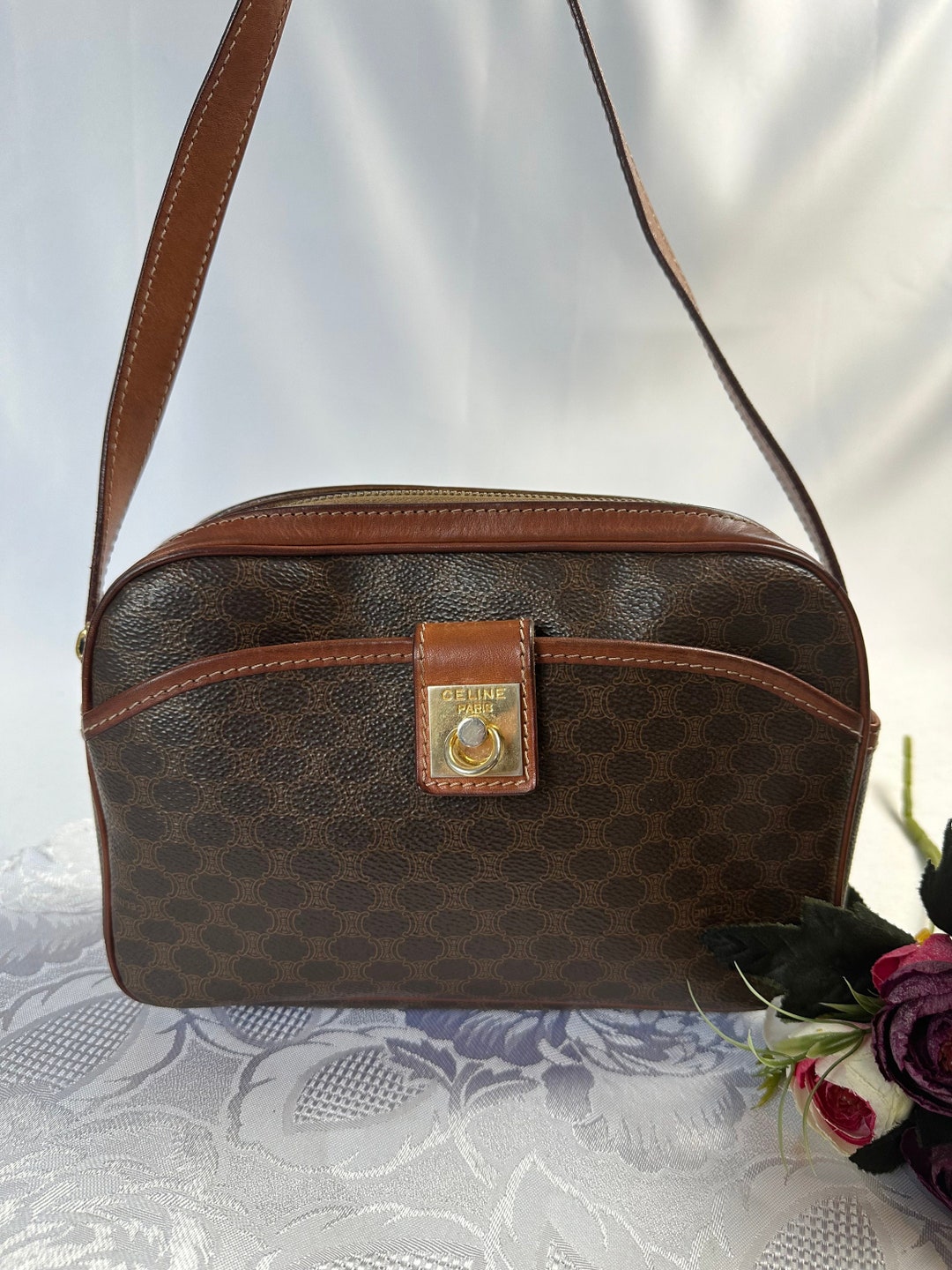 Vintage Celin E Macadam Crossbody Bag - Etsy Vintage Celin E Macadam Crossbody Bag - Etsy