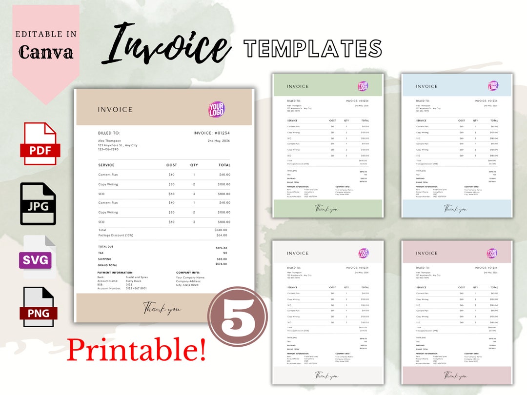 Invoice Template Editable Simple Invoice Template Modern - Etsy