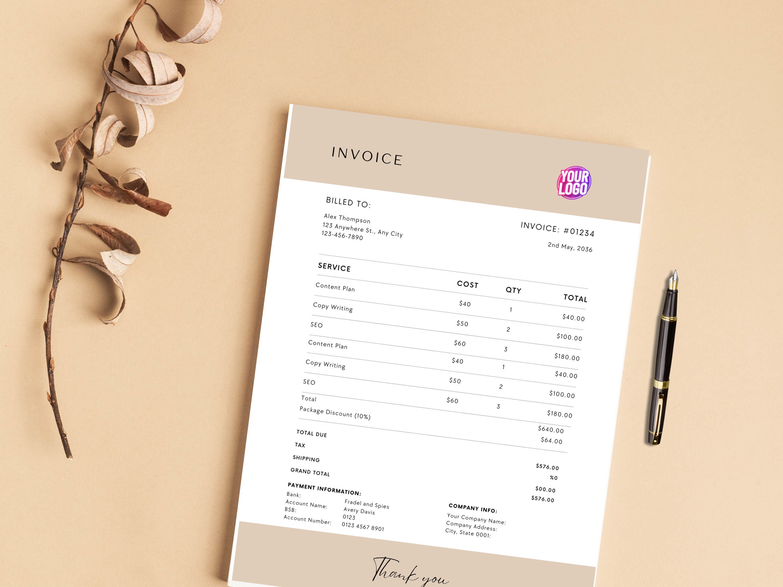 Invoice Template Editable Simple Invoice Template Modern - Etsy