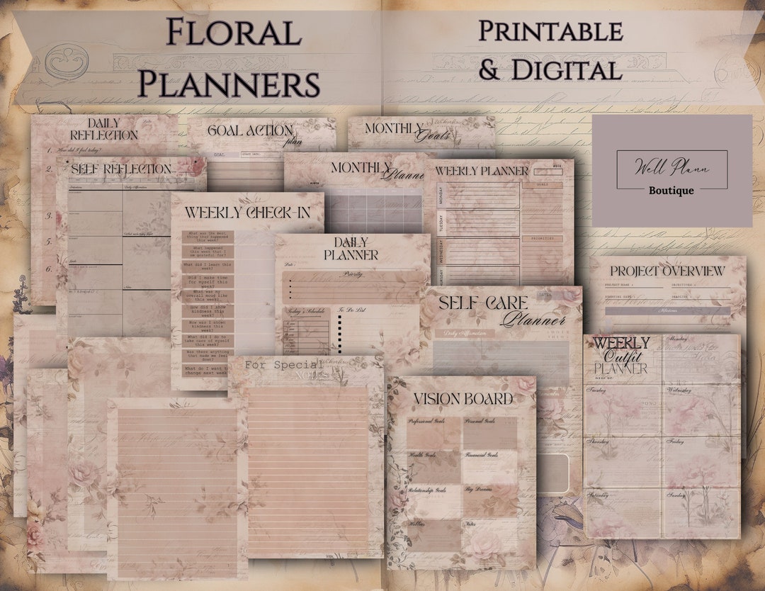 Floral Planners, PDF for Printable + JPG for Digital Use! Planners ...