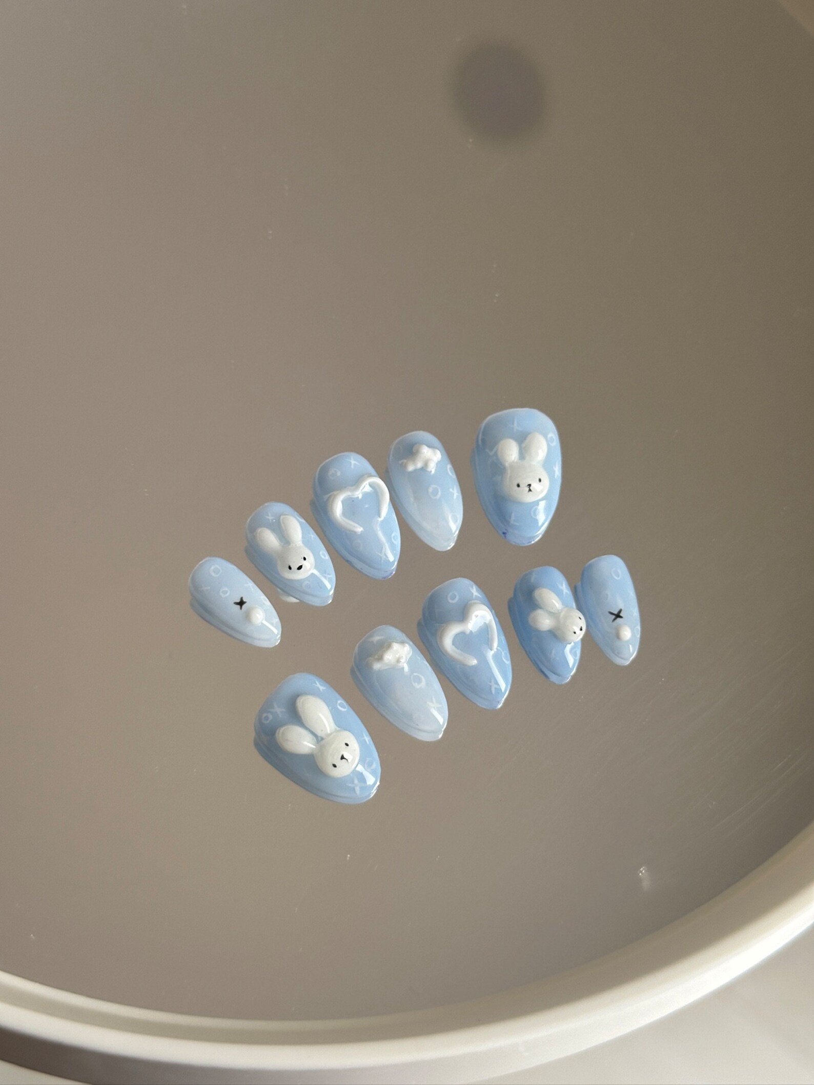 Kawaii White Rabbit Nail Press Ons Cute 3D Bunny Nail Press Ons Light ...