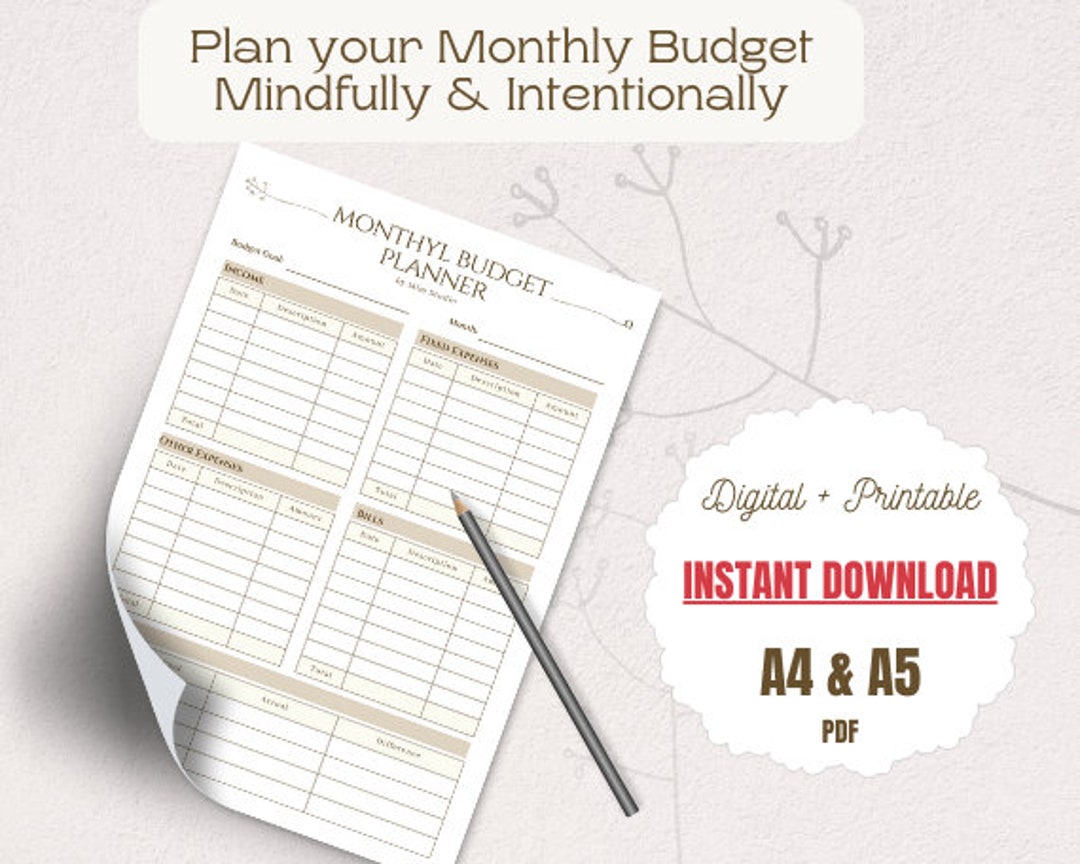 Digital Monthly Budget Planner Printable Undated Financial Budget ...