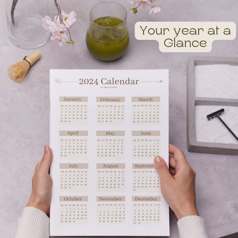 Digital Printable 2024 Yearly Calendar Digital Monthly Planner Digital ...