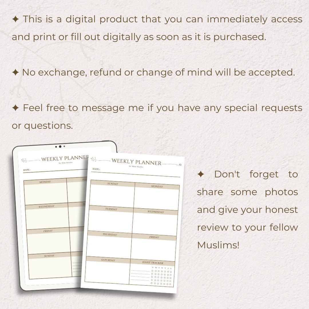 Digital Weekly Planner Printable Muslim Daily Planner Daily - Etsy