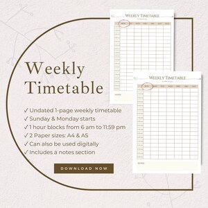 Weekly Timetable Digital Printable Weekly Planner School University ...
