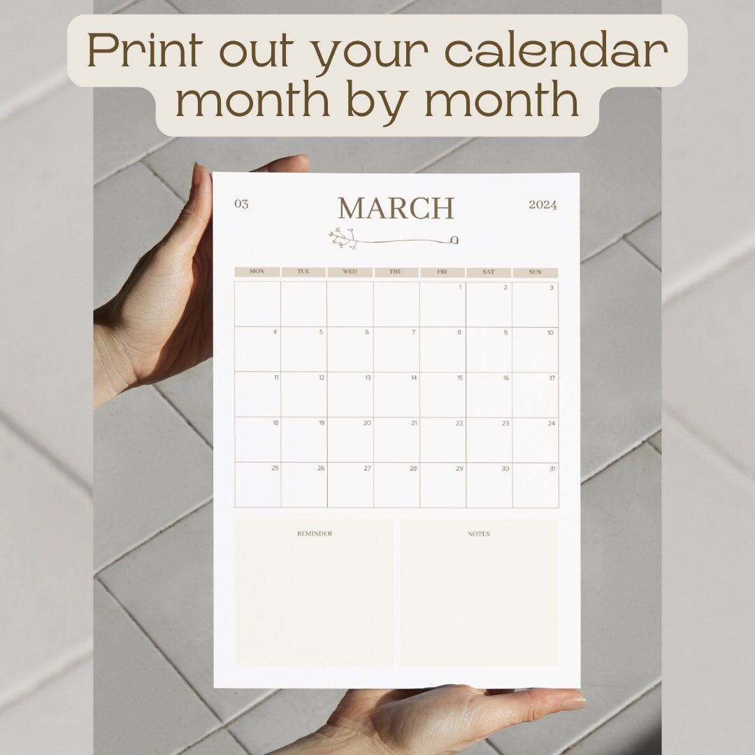 Digital Printable 2024 Yearly Calendar Digital Monthly Planner Digital ...