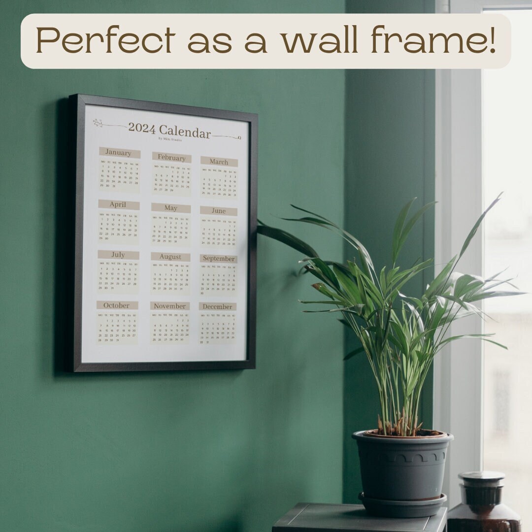 Digital Printable 2024 Yearly Calendar Digital Monthly Planner Digital ...