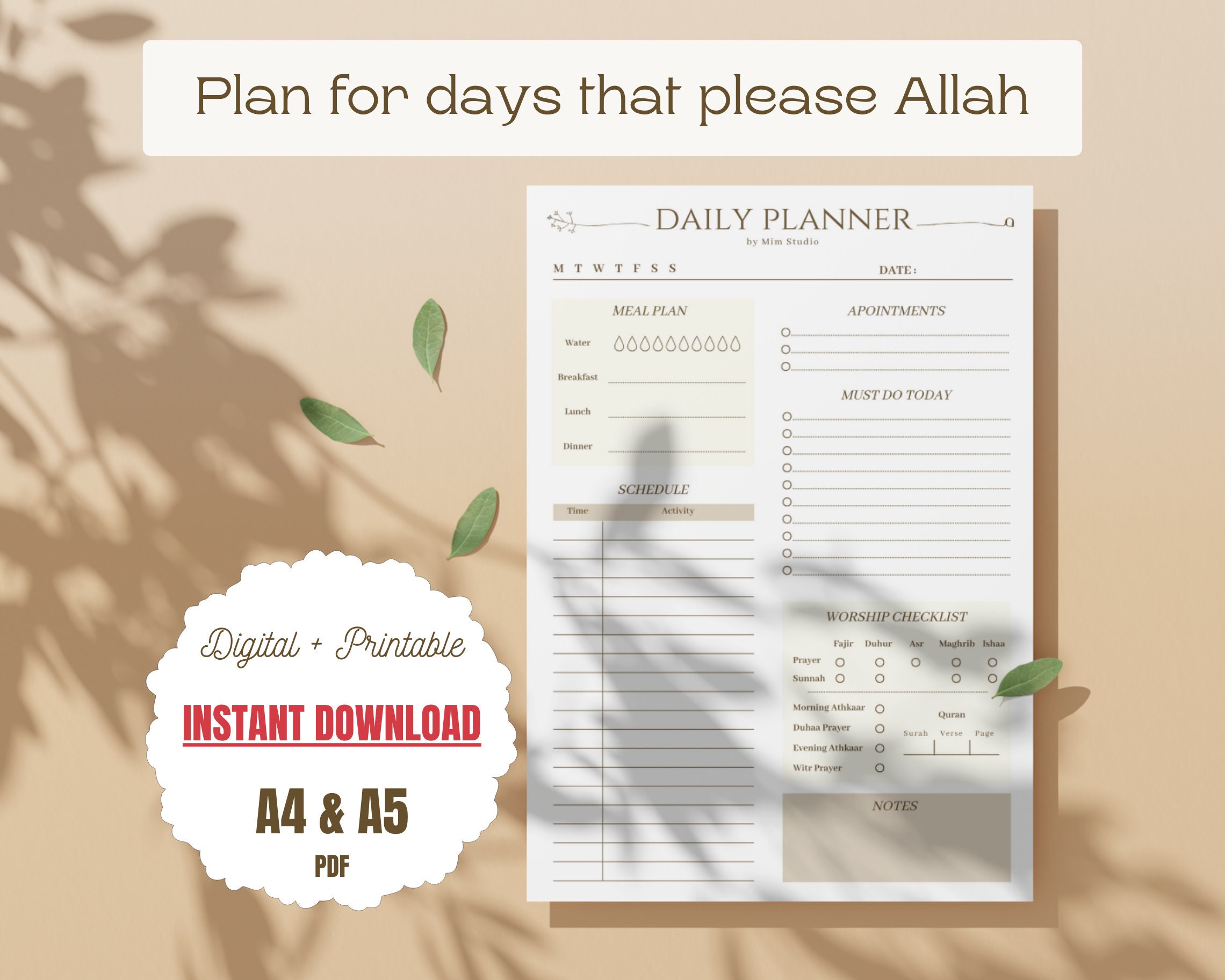 Digital Islamic Daily Planner Printable Muslim Daily Planner Daily ...
