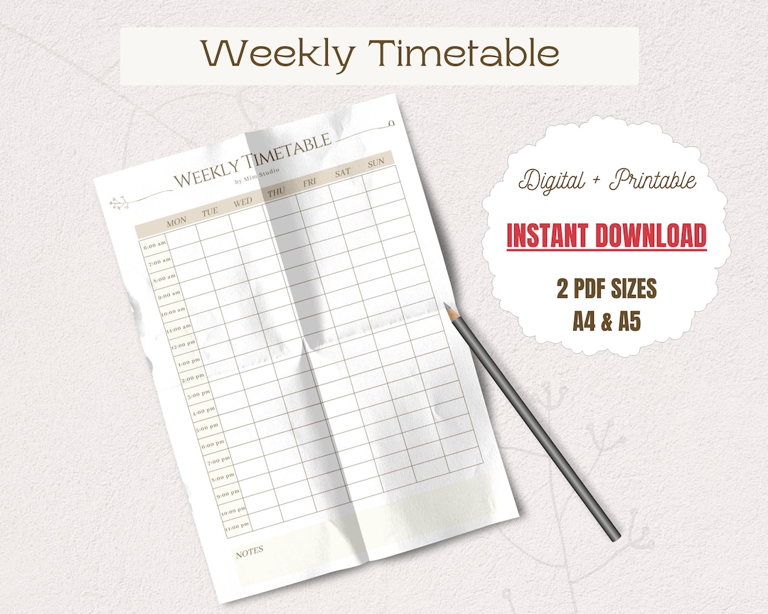 Weekly Timetable Digital Printable Weekly Planner School University ...
