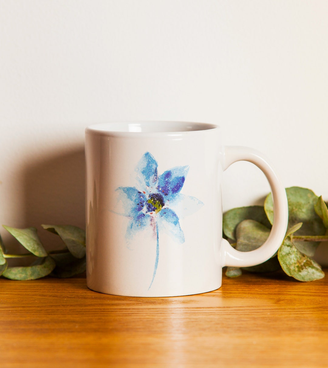 Beautiful Blue Flower Watercolor Art, Flower Coffee Mug, Flower Tea Mug ...