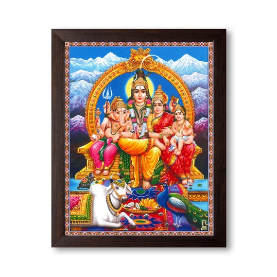 Lord Shiva Family HD Printed Religious Decor Picture With Plain Brown Frame. Etsy