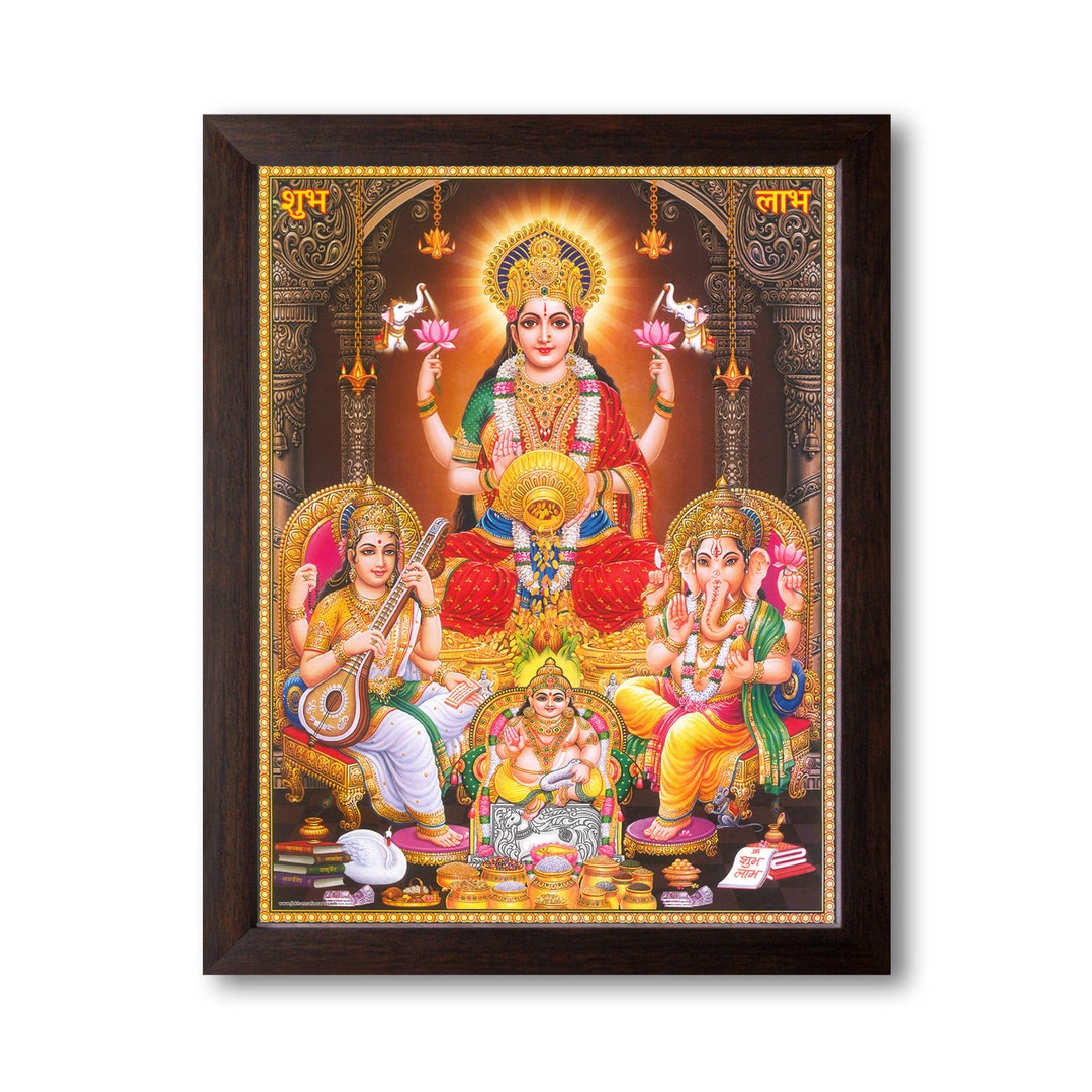 Lord Kuber, Laxmi, Saraswati, Ganesha HD Print: Religious Framed ...
