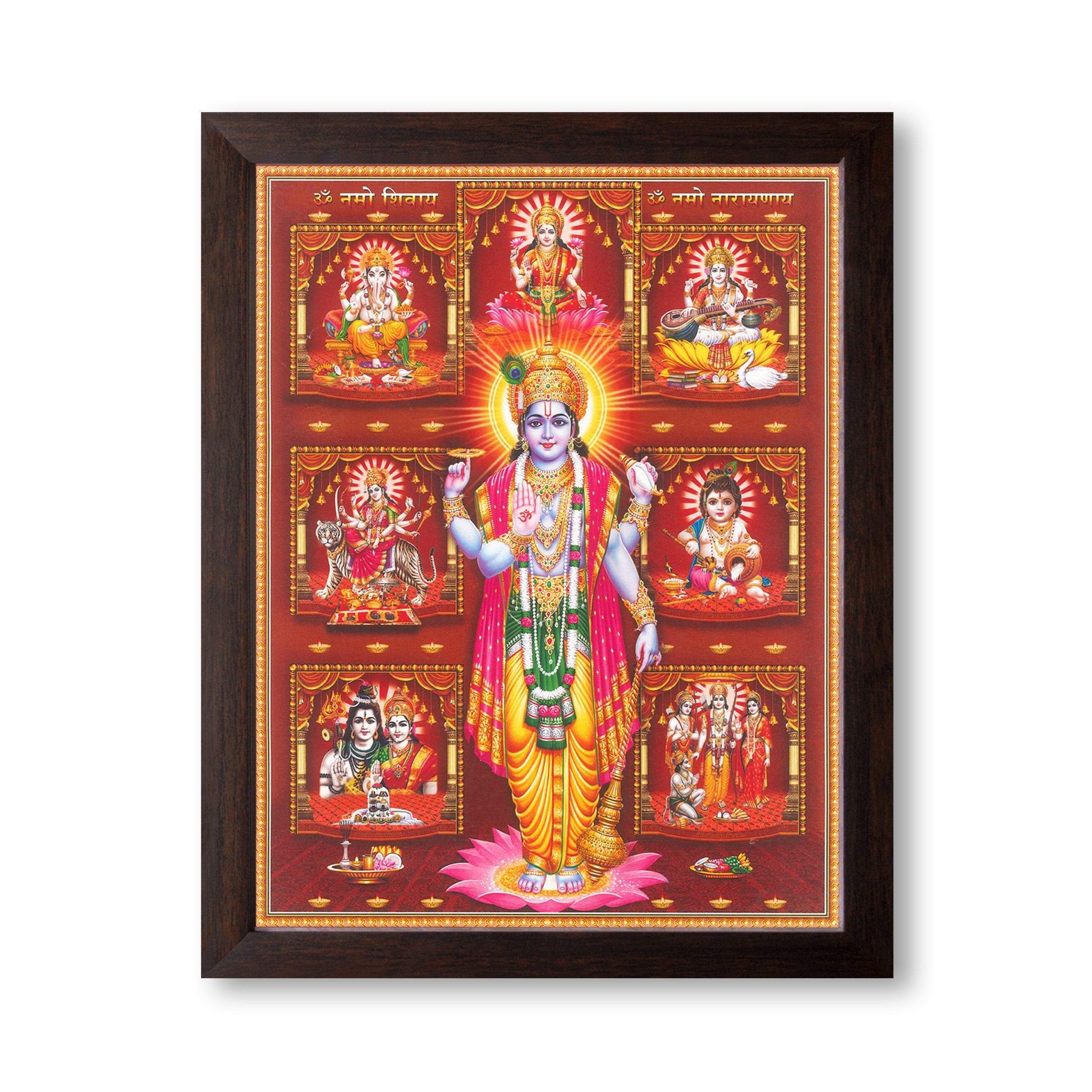 Lord Vishnu HD Print: Religious Poster Painting With Brown Frame - Etsy